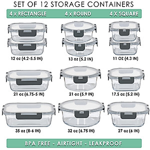 Glass Food Storage Containers with Lids - Hinged Locking Lids - 100% Leak Proof Glass Meal-Prep Containers Great for Lunch