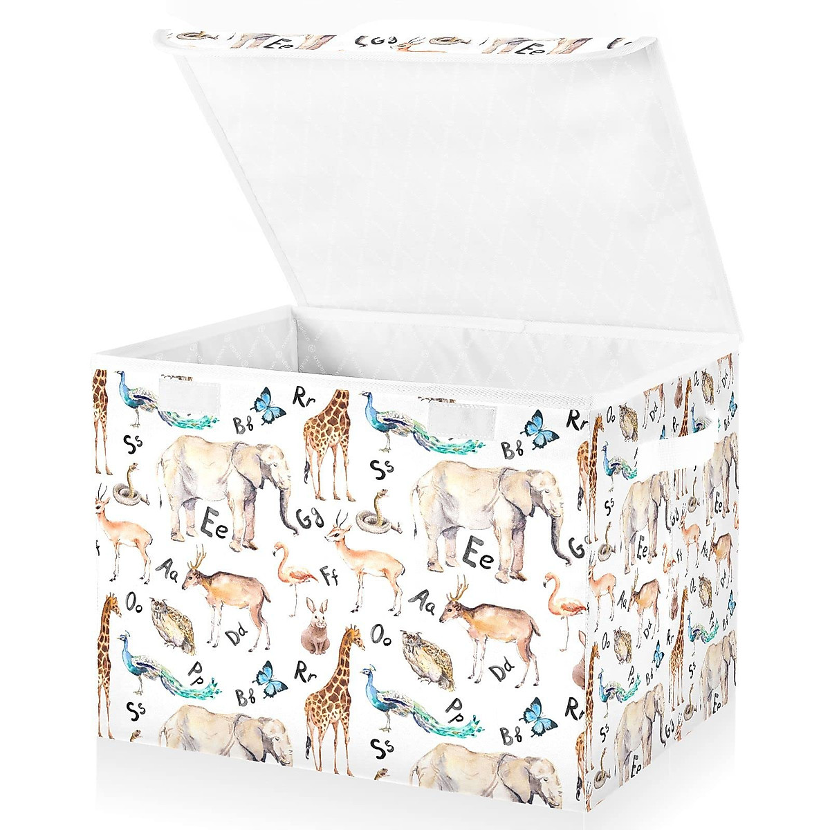 susiyo Zoo Animals Alphabet Letters Storage Bin Collapsible Fabric Storage Basket with Lid