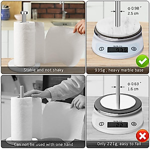 HESHIBI Paper Towel Holder Countertop with 7" Weighted White Marble Base,Modern Free Standing Paper Roll Holder, Brushed Nickel Finish Stainless Steel Stand Paper Towel Holder for Kitchen and Bathroom