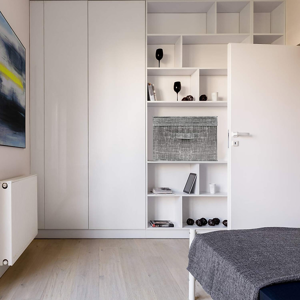 OBewe Foldable storage box Lid storage bin With handle storage box fabric container storage basket Convenient storage pack of 3 Suitable for home bedroom office(Gray, Medium)