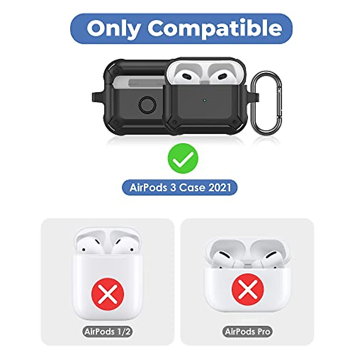 ProCase AirPods 3 Case 2021 with Keychain, Full-Body Rugged Protective Shockproof Carrying Case Cover for AirPods 3rd Generation -Black