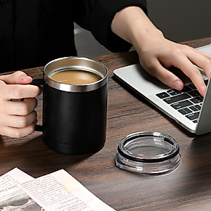 SILICANICE 14 oz Stainless Steel Vacuum Insulated Tumbler with handle & MacSlider Lid, Dishwasher Safe & Spill Proof Coffee Cup, Travel Mug for Hot/Cold Drinks, Durable Design - Black