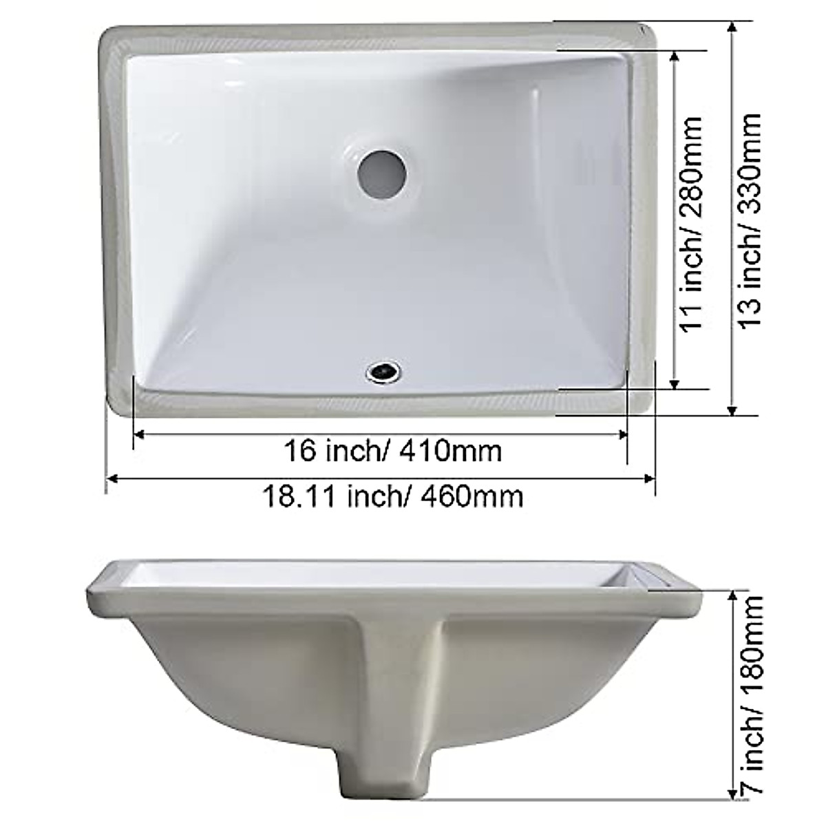 Under Mount Vessel Sink, Future Height 16" x 11", 16 inch by 11 inch, Under Counter Bathroom Sink, Vanity Sink Top, White Color