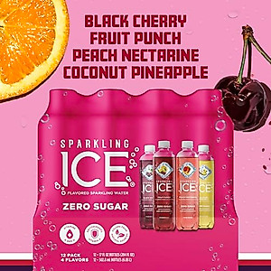 Sparkling Ice Pink Variety Pack, Flavored Sparkling Water, Zero Sugar, and Vitamins and Antioxidants, 17 fl oz, 12 count (Black Cherry, Peach Nectarine, Coconut Pineapple, Pink Grapefruit)