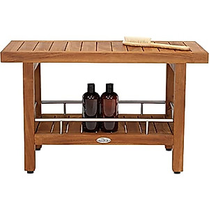 AquaTeak Patented 30" Spa Teak & Stainless Shower Bench with Shelf