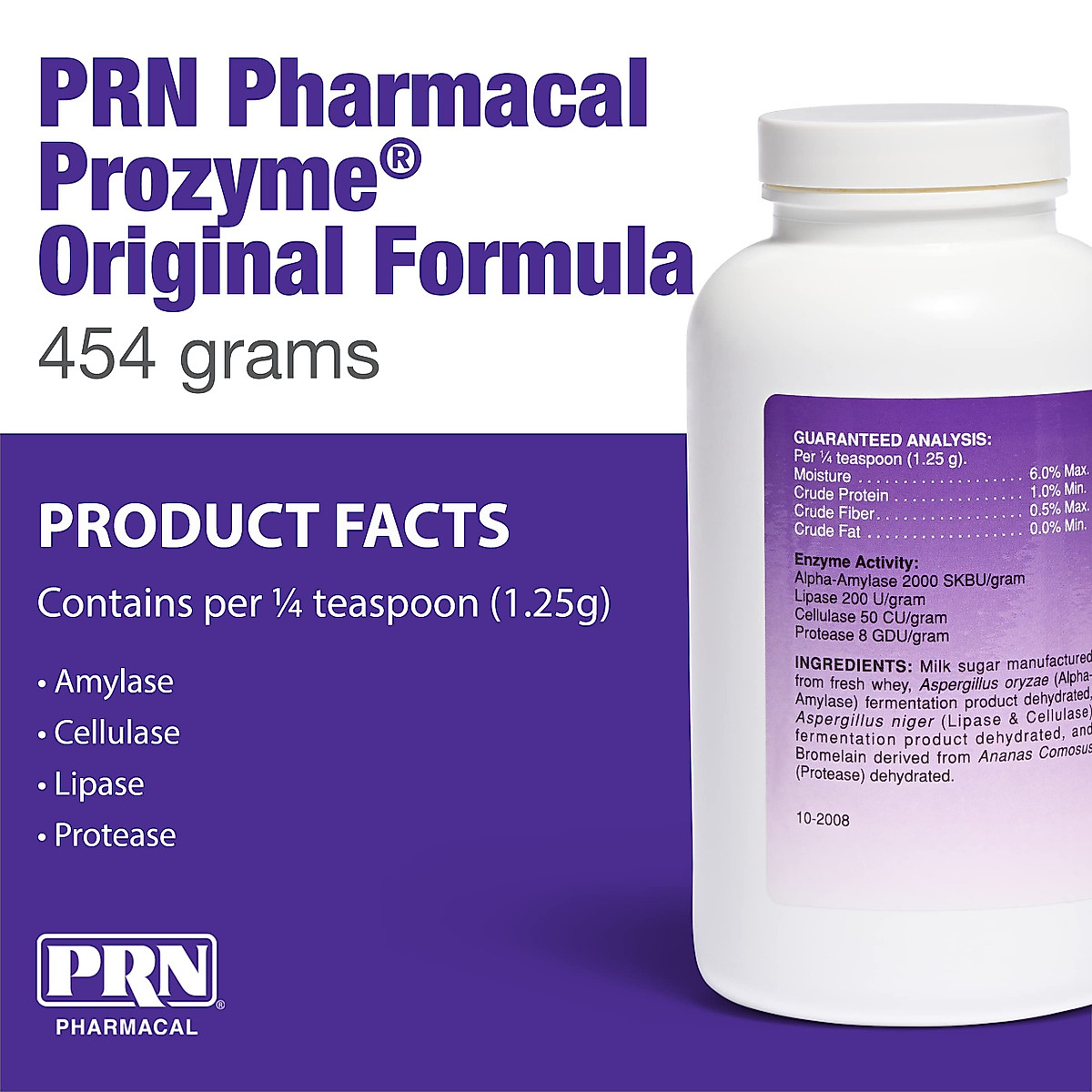 PRN Pharmacal ProZyme Original Formula Enzyme Replacement Supplement - Reinforces Animal's Digestive System, Supports Dog & Cat Food Breakdown - Promotes Pet's Digestive Health - 454 g, 1 lb Bottle