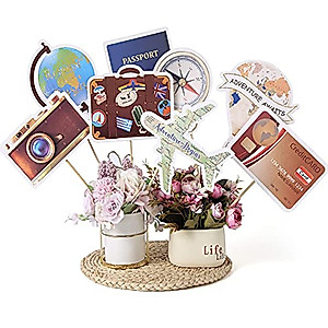 Let The Adventure Begin Centerpieces，Travel Around The World Decorations，Bon Voyage Travel Theme Party Table Toppers,Graduation Retirement Job Career Change Farewell Party Decorations Supplies
