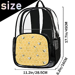 Heavy Duty Clear Backpack Stadium Approved, Honey Bees Bumblebees PVC Transparent Backpack See Through Large Bookbag for Work School Travel College