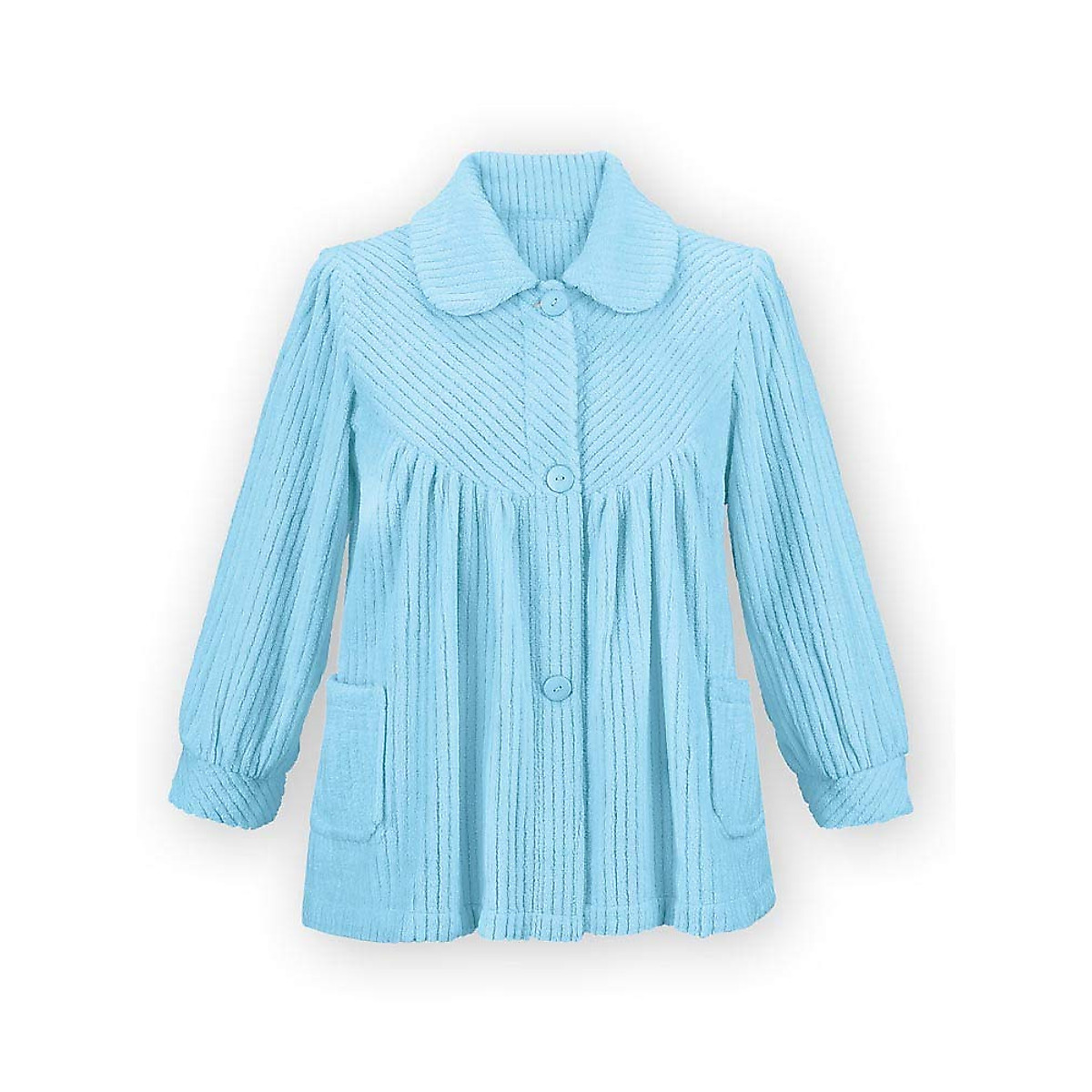 Collections Etc Women's Soft Fleece Button Down Night Shirt with Pockets - Comfy Flattering Fit Over Pajamas or Nightgown, Light Blue, Medium