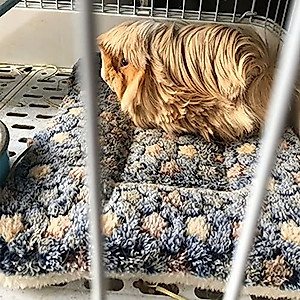 PODOO 2 Pack of Guinea Pig Fleece Cage Liners, Warm Rabbit Bed Mat, Washable Small Animals Bedding Sleeping Mats, 12.6x9.8 Inch