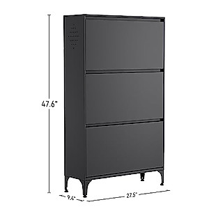 WIILAYOK Shoe Cabinet - Freestanding or Wall Mounted Shoe Storage Organizer with 3 Flip Drawers and Adjustable Shelves - Ideal for Entryway, Hallway, Living Room