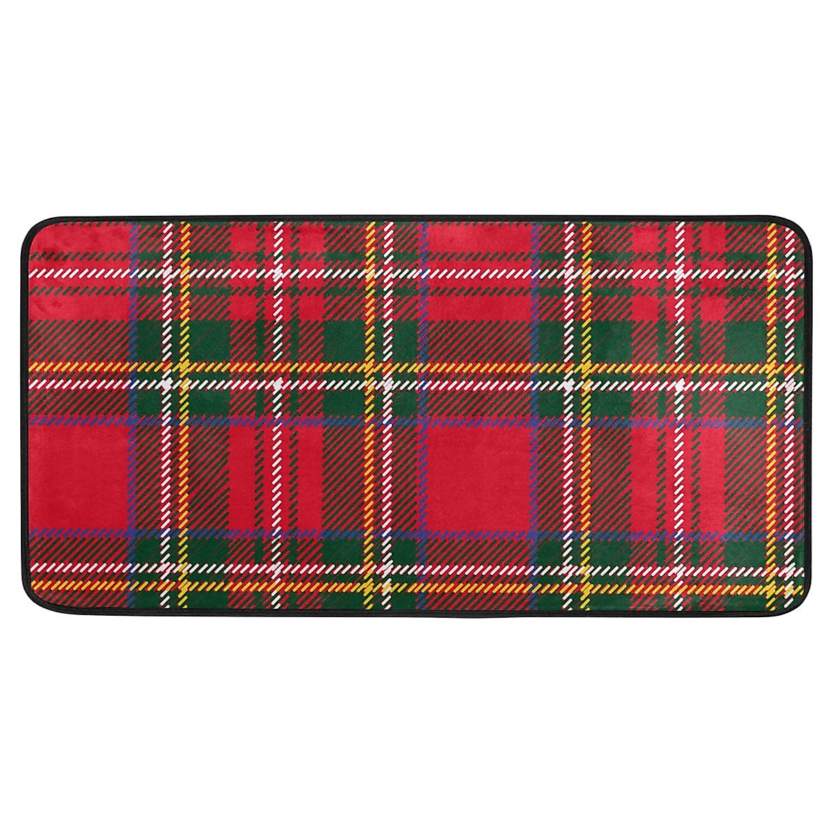 Kitchen Rugs Runner Red Green Tartan Plaid Pattern Comfort Floor Mat Bath Mats Bed Desk Bathroom Area Rug Long Doormat Carpet Home Hotel