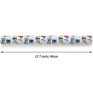 CAMKUZON Reversible Birthday Wrapping Paper Roll for Boys Girls Kids Men Women - Colorful Happy Birthday Lettering Balloon and Stars - Gift Wrap Paper for Birthday Party Holiday, 17.7 Inch X 33 Feet