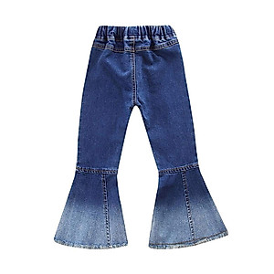 MODNTOGA Baby Girls Denim Bell Bottom Jeans Vintage Toddler Kid Flare Pants Jeans Western Little Cowgirl Outfit Hippie Pants (Dark Blue, 130 (6-7T))