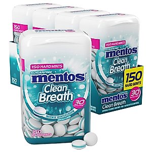 Mentos Clean Breath Sugarfree Hard Mint, 150pc, Intense Wintergreen (Pack of 4 Bottles)