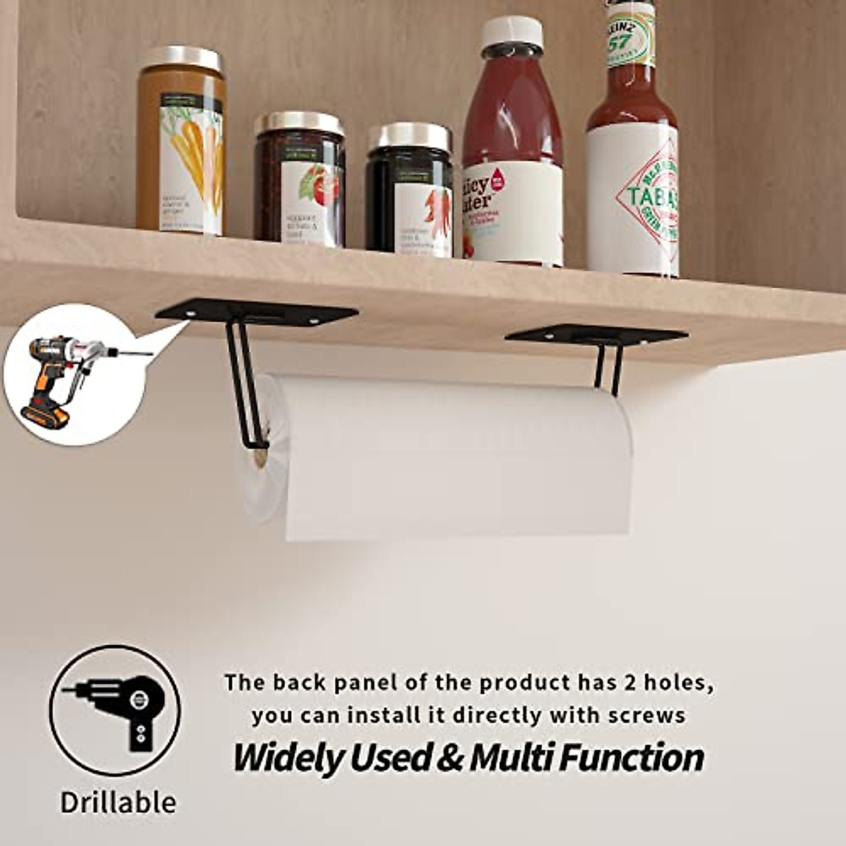 YJSMO Magnetic Paper Towel Holder for Refrigerator,Towel Rack Wall Mount Magnetic Towel Bar Multi Function Made of Iron,Used for Kitchen (Black)