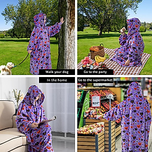 Easy-Going Oversized Flannel Wearable Blanket Hoodie for Adults, One Size Fits All, Purple