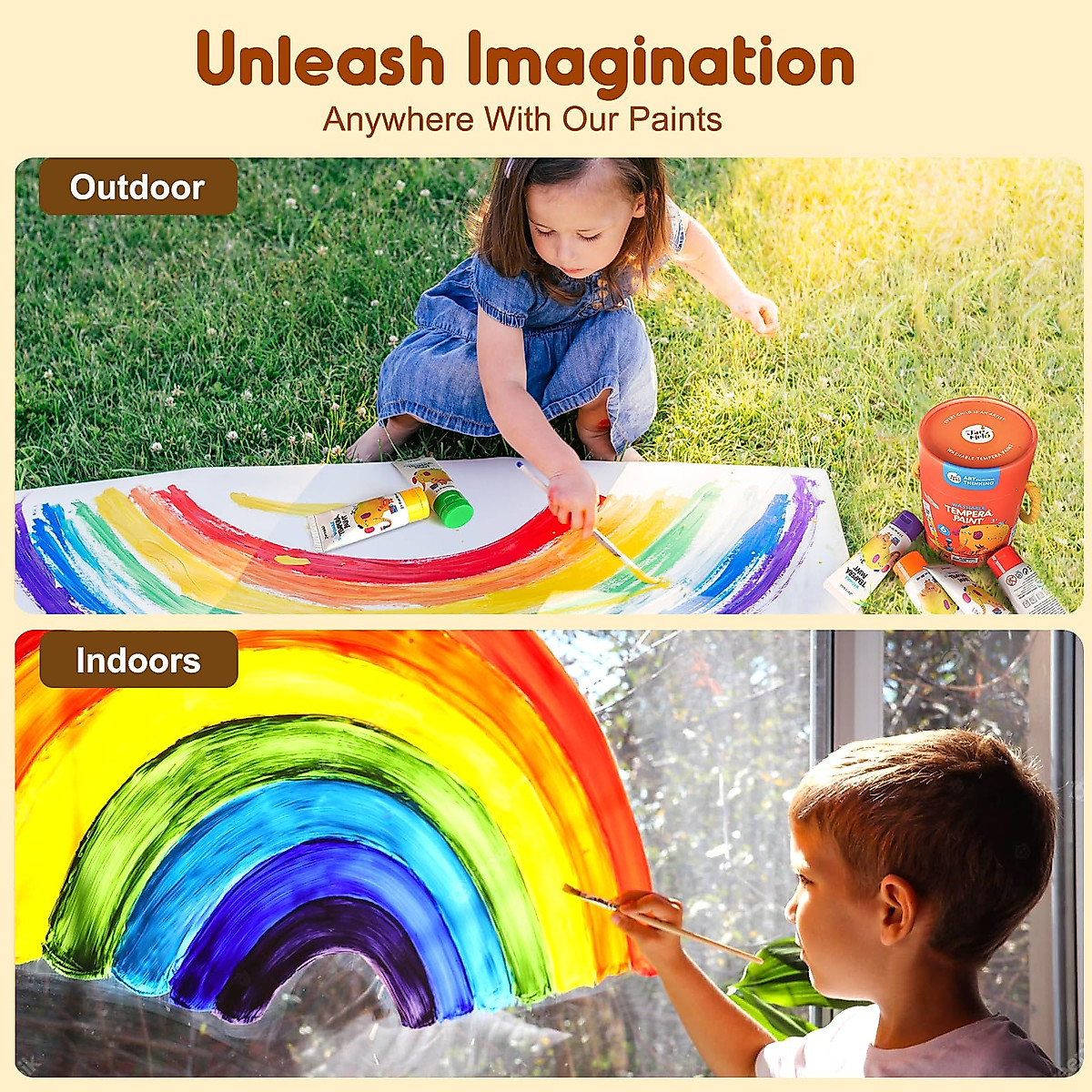 Jar Melo Washable Tempera Paint for Toddlers 3 4 5 6 7 8+ Age Activity, 6 Color 2.1fl oz Non Toxic Kids Paint for Finger Painting School Classroom Art Supplies Craft Projects Birthday Christmas Gift