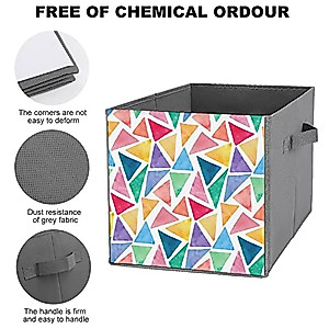 Watercolor Triangle Pattern Collapsible Storage Bins Basics Folding Fabric Storage Cubes Organizer Boxes with Handles