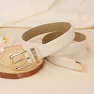 JASGOOD Women Leather Belt Gold Buckle Ladies Elegant Faux Leather Waist Belt for Jeans Pants