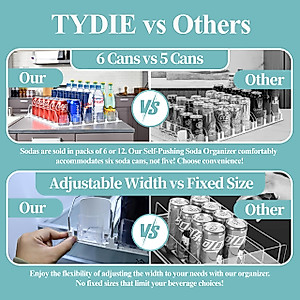 Drink Organizer For Fridge - Fridge Organizers Self Pushing Drink Dispenser, Drink Dispenser for Fridge w/Smooth Spring & Conveyor Belt, Adjustable 6 Can & Can Organizer for Refrigerator, 17.3"D