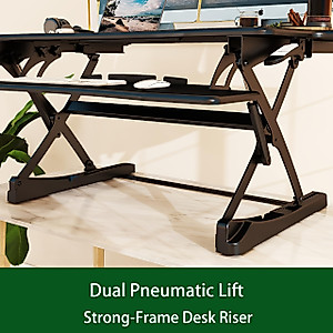 Lubvlook Standing Desk Converter, 47" Height Adjustable Sit Stand Desk Riser for Dual Monitors with Keyboard Tray, Black, SD10L