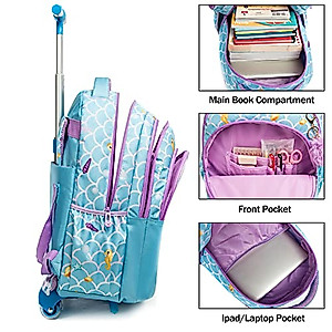 MOHCO Rolling Backpack 18 inch with Lunch Bag and Pencil Case Wheeled School Backpack for Boys and Girls