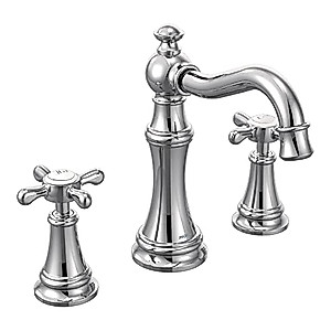 Moen Weymouth Chrome Two-Handle High-Arc Widespread Bathroom Faucet, Valve Sold Separately, TS42114, 0.5