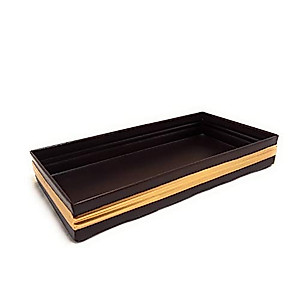 Gold Rib Amenity Tray Powder Coated Stainless Steel 10"x5"x1.5", Oil Rubbed Bronze with Gold Ribs Accents
