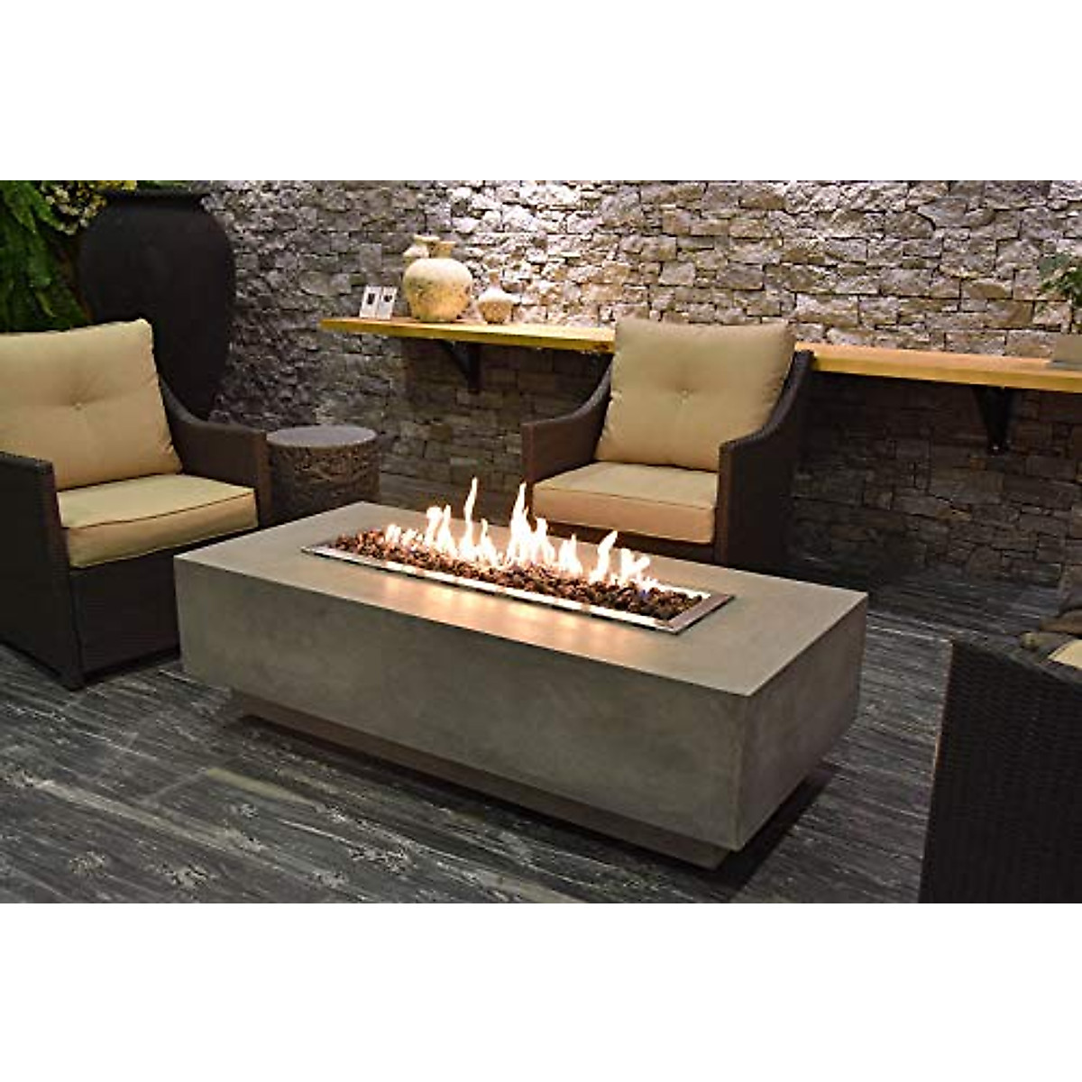 Elementi Granville Fire Table Cast Concrete Natural Gas Fire Table, Outdoor Fire Pit Fire Table/Patio Furniture, 45, BTU Auto-Ignition, Stainless Steel Burner, Lava Rock Included