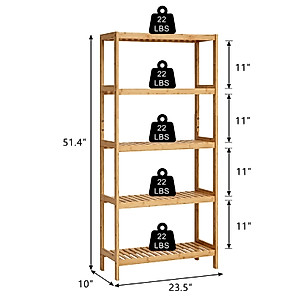 buenotoys Bamboo Corner Shelf, Storage Rack Organizer, Bamboo Shelves Stand for Bathroom Kitchen Living Room Balcony (5-Tier)