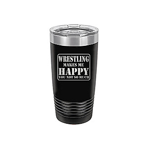 Rogue River Tactical Funny Black Wrestling 20 Oz. Travel Tumbler Mug Cup w/Lid Gift Idea Wrestling Makes Me Happy You Not So Much