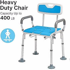HEAO 3 in 1 Shower Chair Heavy Duty 400LBS, Bath Stool with Arms and Backrest, Padded Shower Seat with Cut Out Opening for Easy Access to Cleanse Intimate Areas (4 Big Suction Cups & 4 Rubber Tips)
