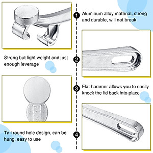 Zubebe 4 Pcs 5 Gallon Bucket Opener Tool Aluminum Pail Opener Silver Paint Can Opener Metal Buckets Lid Wrench Lid Remover Tool for Home Industrial Kitchen, 8.27 Inch