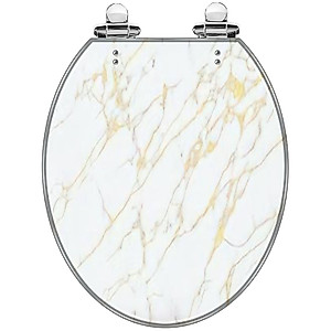 Round Toilet Seat white marble stone texture decorative Resin Toilet Seat with Quietly Close Quick Release Hinges Decorative Toilet Seat with Cover Easy to Clean and Install