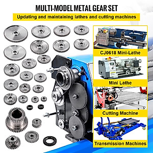 VEVOR 27PCS Metal Lathe Gears, Precise Mini Lathe Replacement Gears including Box Gear Set, Slotless Gears, Metal Motor Gears, Variable Gears, Belt Gear for CJ0618 Mini Lathes & Milling Machines