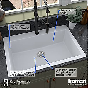 Karran QT-812 Top Mount 33 in. Large Single Bowl Quartz Kitchen Sink in White