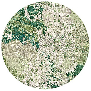 SAFAVIEH Madison Collection 5' Round Green / Ivory MAD499Y Modern Abstract Non-Shedding Dining Room Entryway Foyer Living Room Bedroom Area Rug