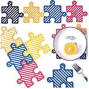 12 Pack Silicone Trivet Mats for Hot Dishes, Creative Puzzle Trivet for Hot Pots and Pans, Non-Slip Durable Trivet Mats for Table and Countertop, Kitchen Decor