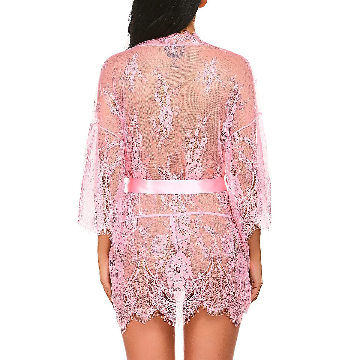 Avidlove Lingerie Robes for Women Sheer Kimono Robe Exotic Nightgowns V Neck Sleepwear Pink M
