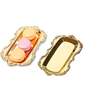 Cake Toppers Decor Metal Vanity Tray Stainless Steel Towel Tray Snacks Cake Dish Fruit Dessert Plate for Wedding Party Home (Golden) Cake Decorations