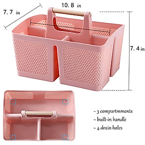 rejomiik Portable Shower Caddy Basket Plastic Cleaning Caddy Organizer Storage Tote with Handle for Bathroom, College, Dorm Room Essentials, Pink