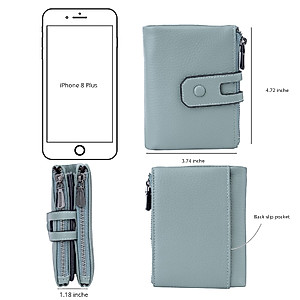 Bveyzi Small Soft Leather Wallet for Women RFID Blocking Ladies Card Holder with Double Zipper Pocket (Mint Green)