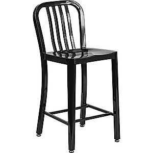 Flash Furniture Gael Commercial Grade 2 Pack 24" High Black Metal Indoor-Outdoor Counter Height Stool with Vertical Slat Back