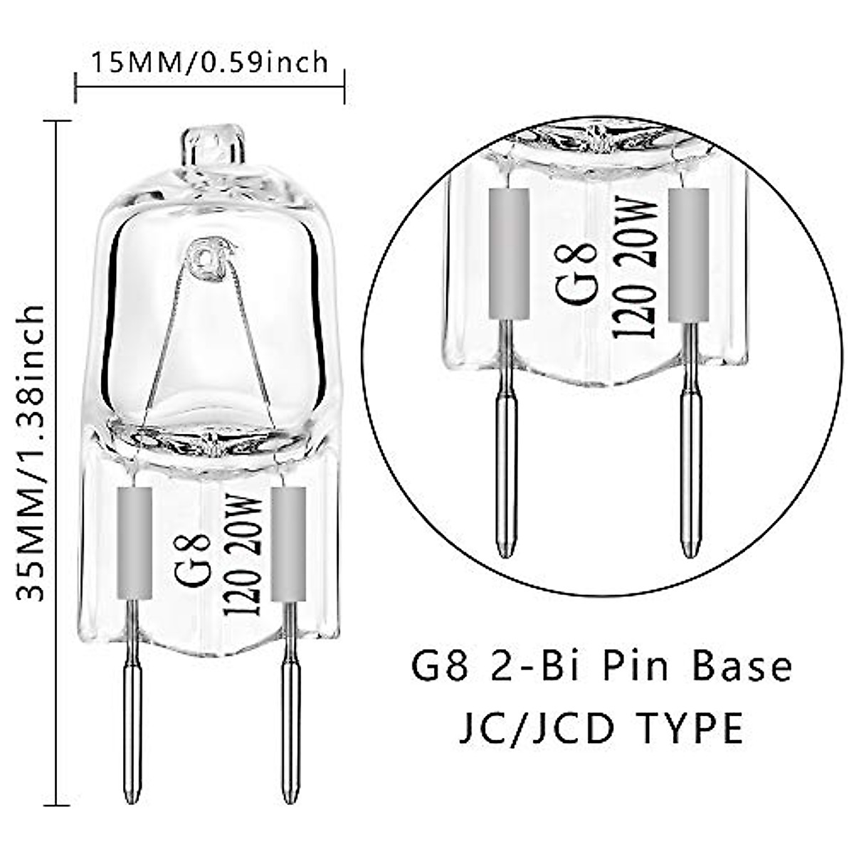 AHEVO G8 Light Bulbs 20Watt 120Volt Dimmable Halogen Light Bulb G8 Base Bi-Pin Shorter 20W T4 JCD Warm White Under Cabinet Puck Lighting Replacements,10Pack