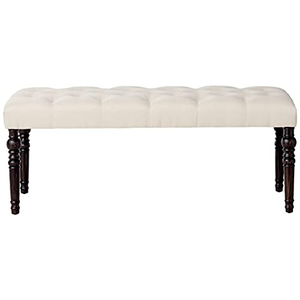 Roundhill Furniture Leviton Fabric Tufted Turned Leg Dining Bench, beige
