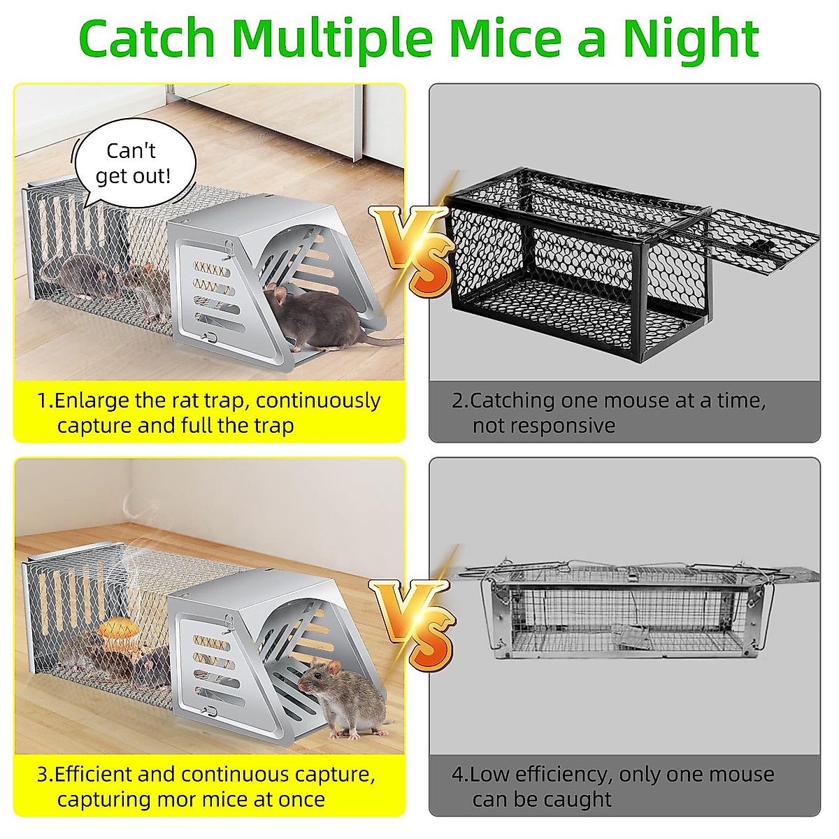 Humane Rat Trap Outdoor Chipmunk Rodent Trap Humane Mouse Trap Indoor Squirrel Trap,Metal Humane Rat Mouse Live Cage Trap,Sensitive Pedal Trigger,Live Animal Trap for Rodents,Moles,Voles,Mice