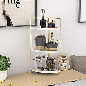 kaileyouxiangongsi Standing Shelf Units, 3-Tier Corner Storage Shelf, Bathroom Countertop Organizer, Vanity Tray Cosmetic Skincare Makeup Storage, Kitchen Spice Rack Standing Shelf, Golden
