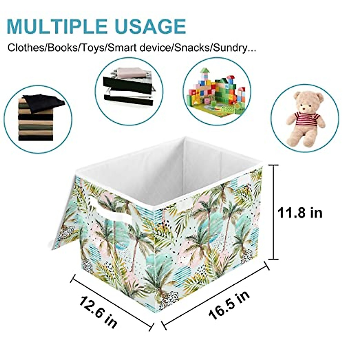 CaTaKu Geometric Palm Tree Storage Bins with Lids Fabric Large Storage Container Cube Basket with Handle Decorative Storage Boxes for Organizing Clothes Shelves