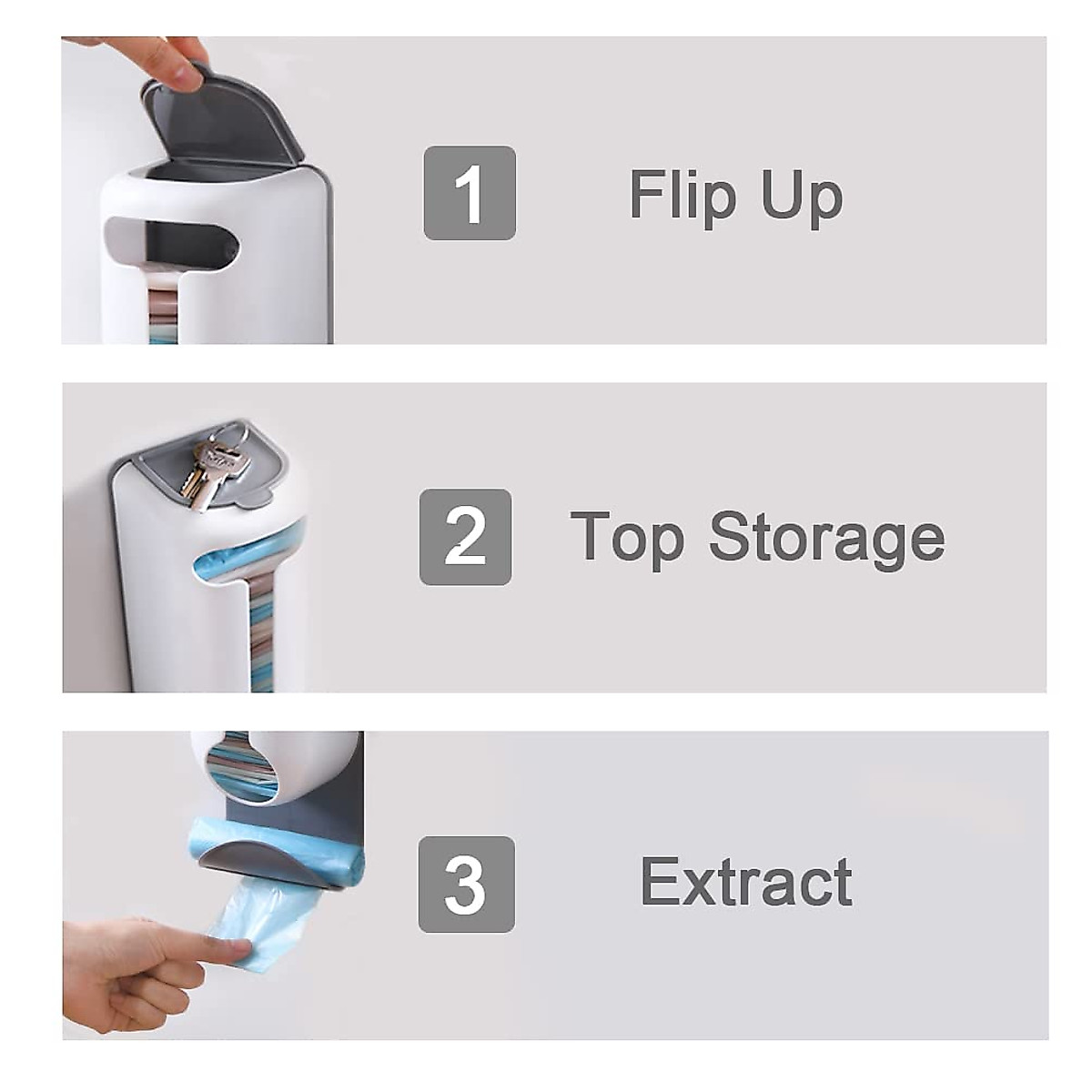 Obsoorth Wall Mounted Plastic Bag Holder Lightweight AdhesiveLarge Capacity Easy-Access Opening Grocery Bag Storage Dispenser for Kitchen Bathroom Office